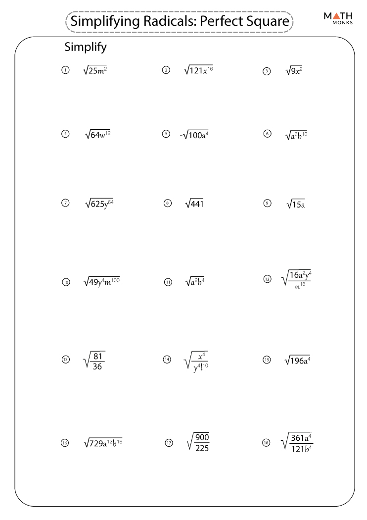 Simplifying Radicals Worksheets - Math Monks - Worksheets Library
