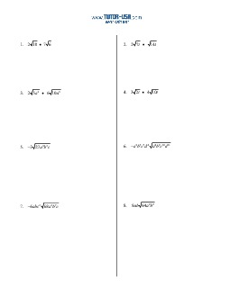 Worksheet: Radicals - Simplify Radicals by Multiplication ...