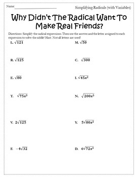 Simplifying Radicals Worksheet {Simplifying Radical Expressions with ...
