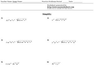 Eight Simplify Radical Expressions Problems Worksheet for 8th ...