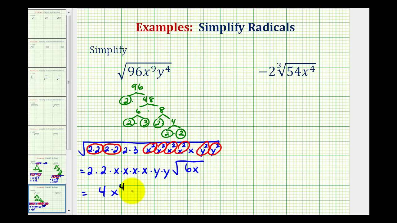 Ex: Simplify Radicals with Variables - Not Perfect Roots - Worksheets ...