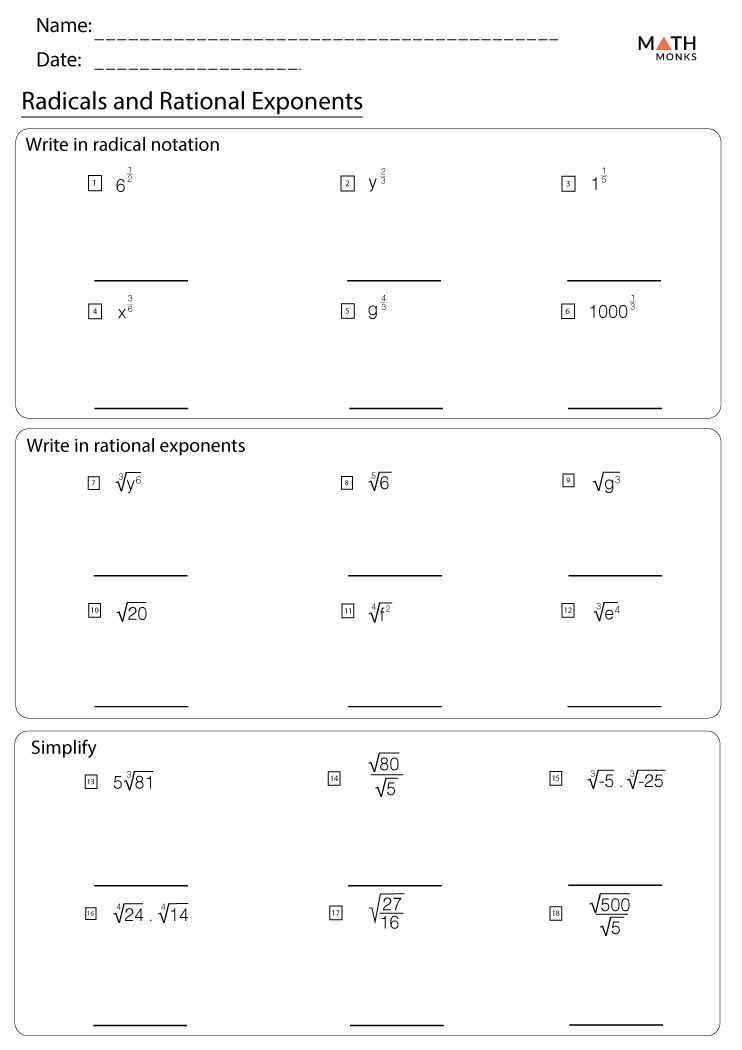 Simplifying Radicals Worksheets - Math Monks - Worksheets Library