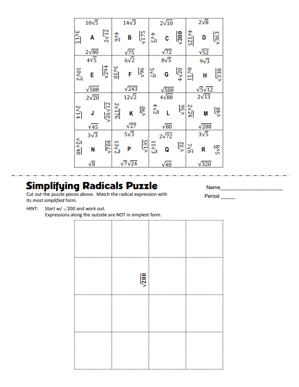 Simplifying Radicals Puzzle | Math = Love - Worksheets Library