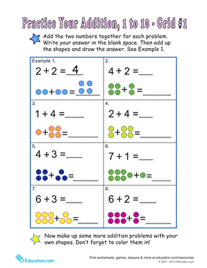 Single Digit Addition: Worksheets for 1st Grade | Education.com ...
