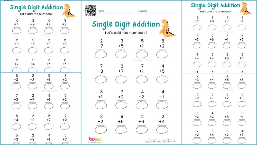 100 Single-Digit Addition Questions With Some Regrouping (A ...