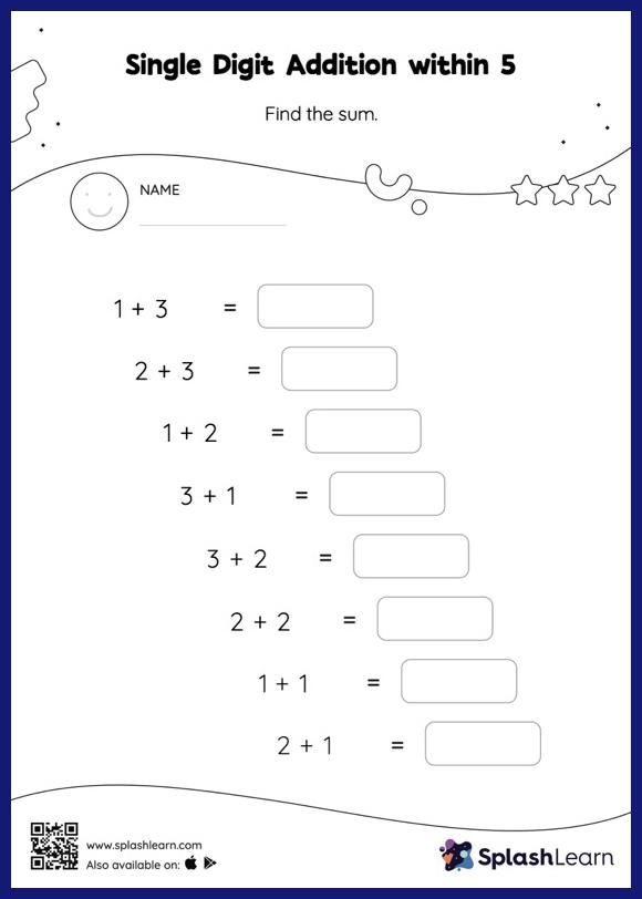 Single Digit Addition within 5: Horizontal Addition - Math ...