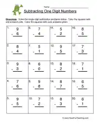 Single Digit Numbers Subtraction Worksheet by Teach Simple - Worksheets ...