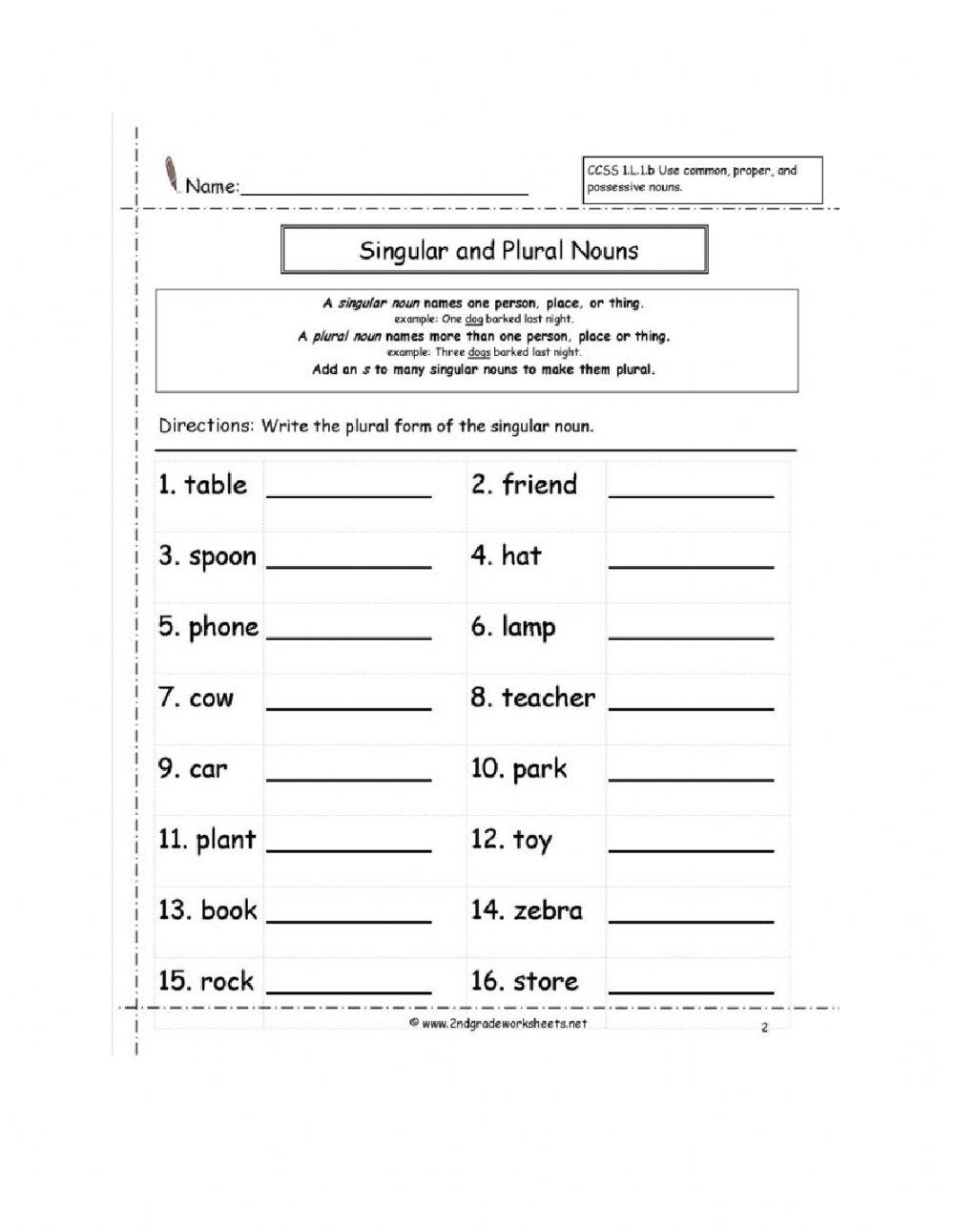 Singular and Plural Nouns online pdf activity | Live Worksheets - Worksheets Library