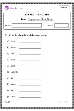Singular and Plural Nouns - skoolon.com - Worksheets Library