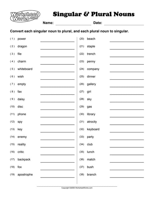 Singular and Plural Nouns | Kindergarten Noun Worksheet - Worksheets Library