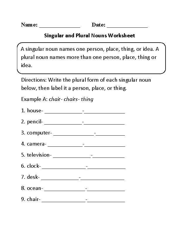 Singular and Plural Nouns-5 - skoolon.com - Worksheets Library