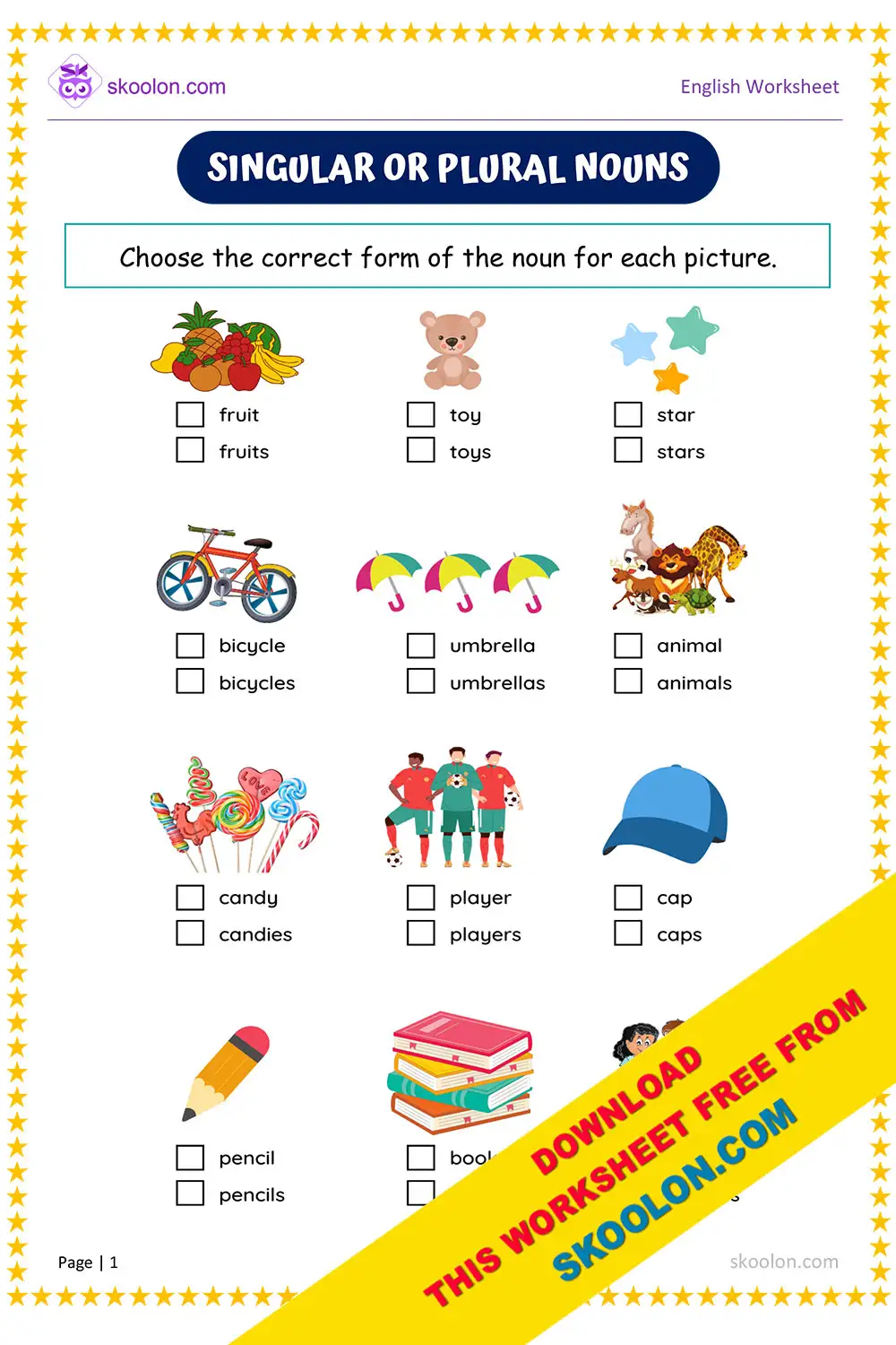 Singular and Plural Nouns-6 - skoolon.com - Worksheets Library