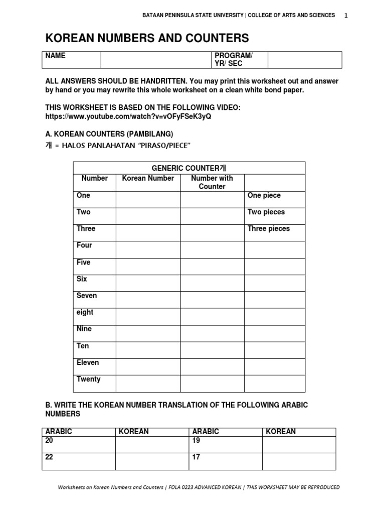 When To Use Sino And Native Korean Numbers - LearnKorean24 - Worksheets ...