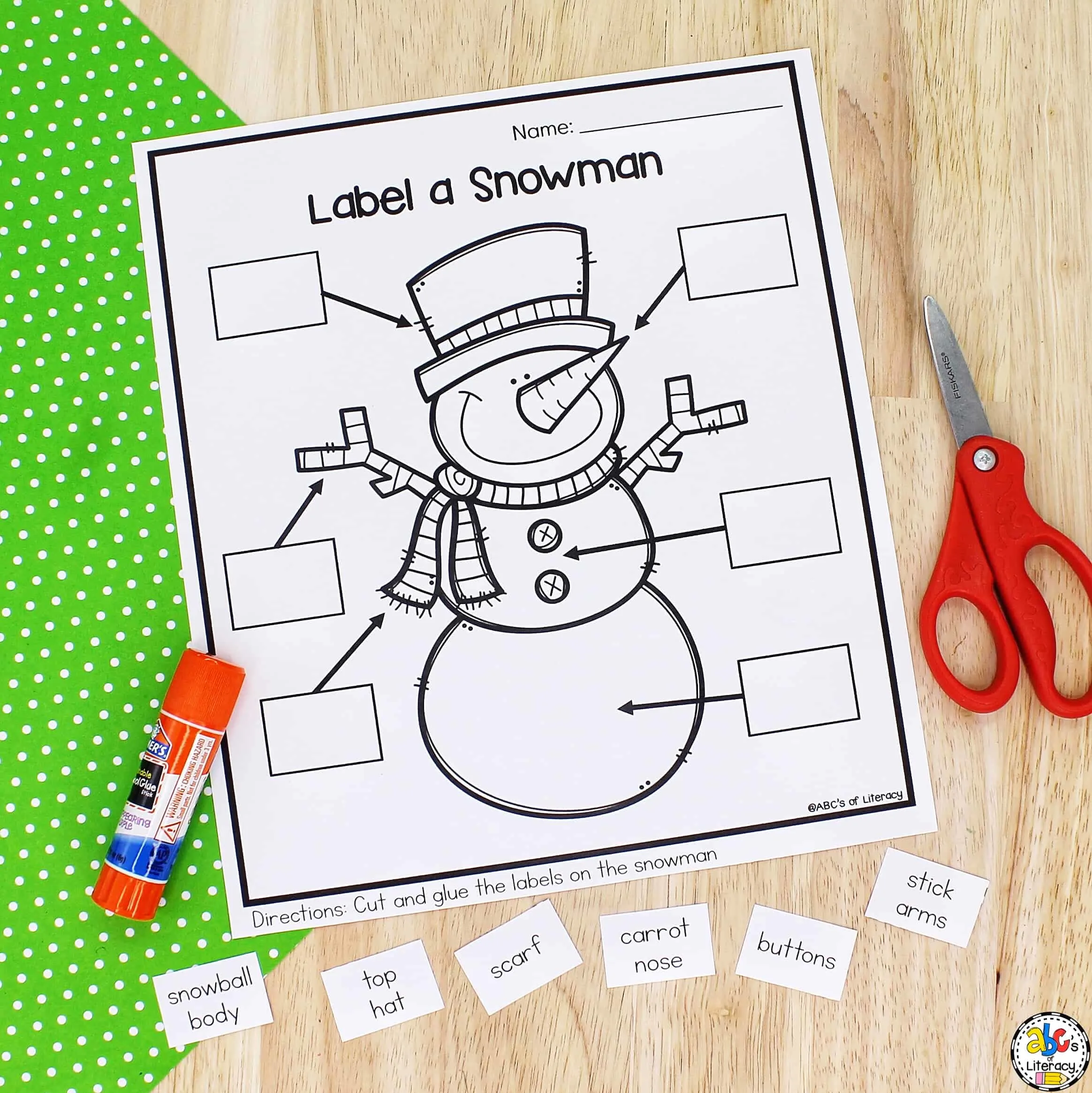 Label A Snowman: Cut and Paste Preschool Worksheet - Worksheets Library