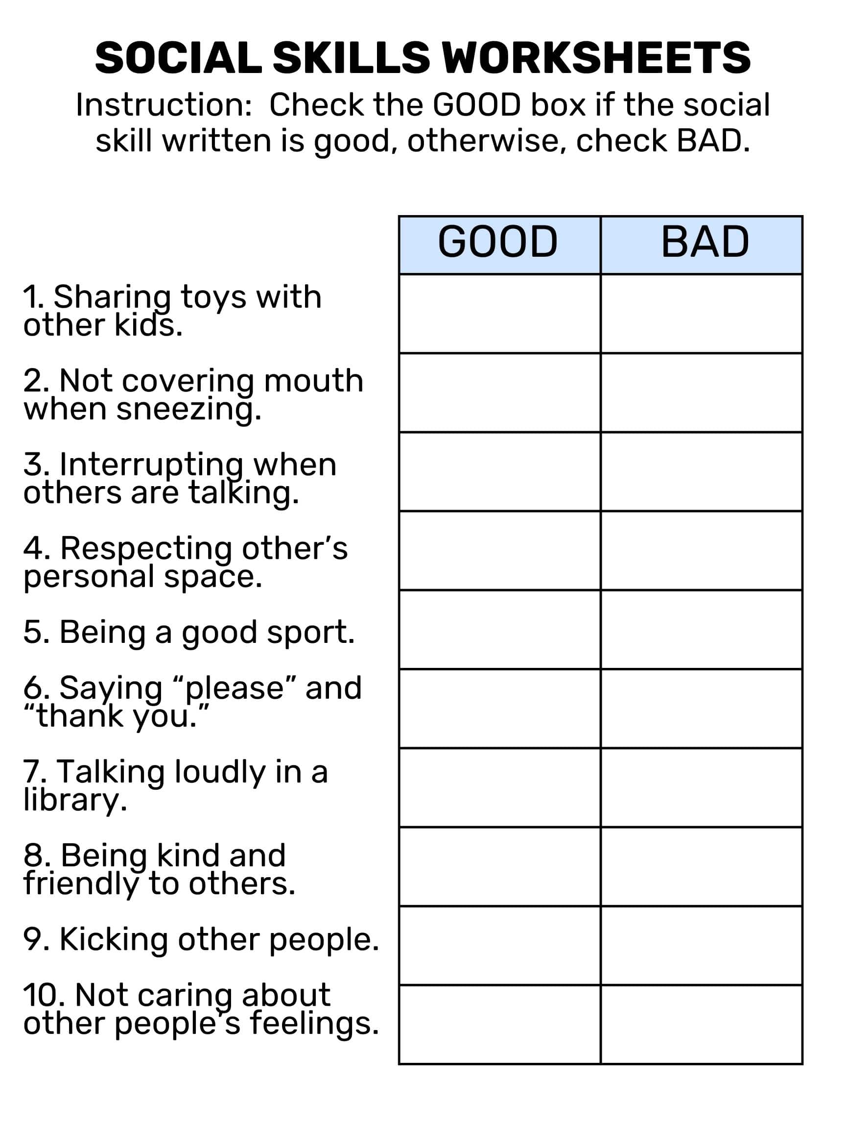 Free Social Skills Worksheet For Children Download Free Social Skills Free Social Skills Worksheet For Children Download Free Social Skills