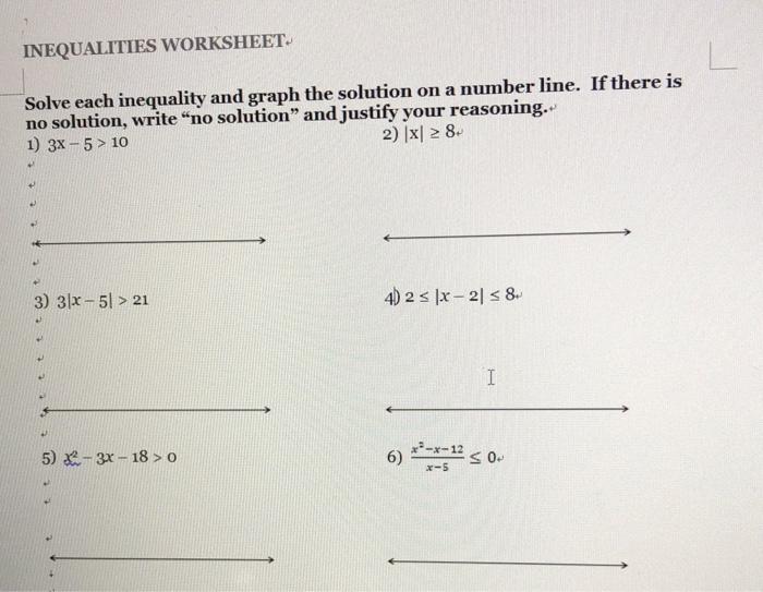 Solved INEQUALITIES WORKSHEET Solve each inequality and | Chegg.com ...