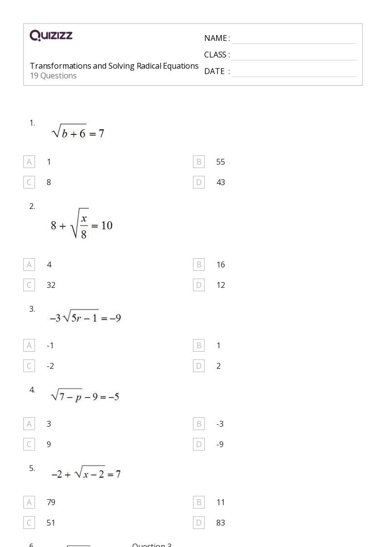 50 Radical Equations And Functions Worksheets On Quizizz Free 50 Radical Equations And Functions Worksheets On Quizizz Free
