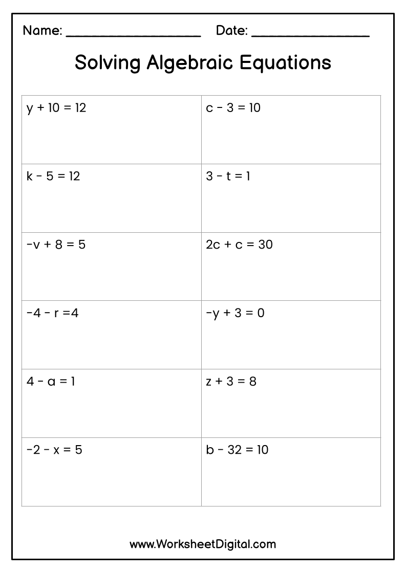 Solving Algebraic Equations worksheet | Live Worksheets - Worksheets ...