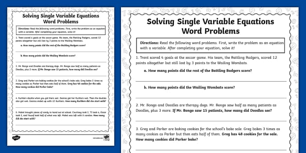 Seventh Grade Two-Step Equation Word Problems (teacher made ...