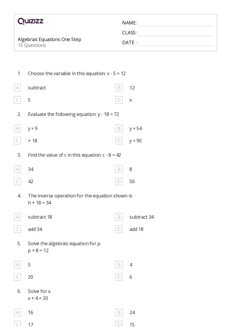 Grade 8 Linear Equations Of One Variable Math Practice