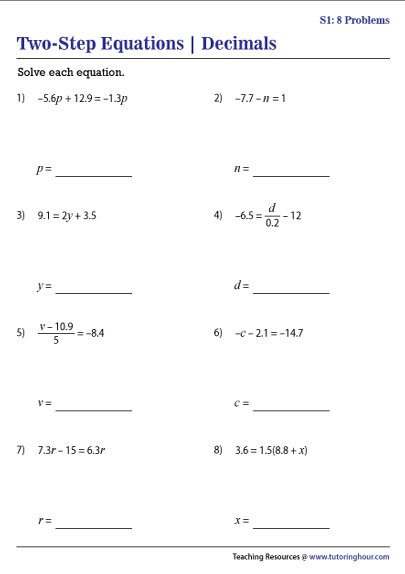 Free Solving Equations With Fractions And Decimals Worksheet Download