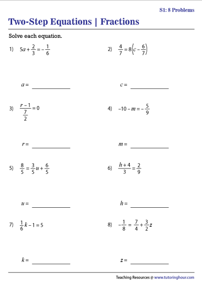 Two-Step Equations with Fractions Worksheets - Worksheets Library