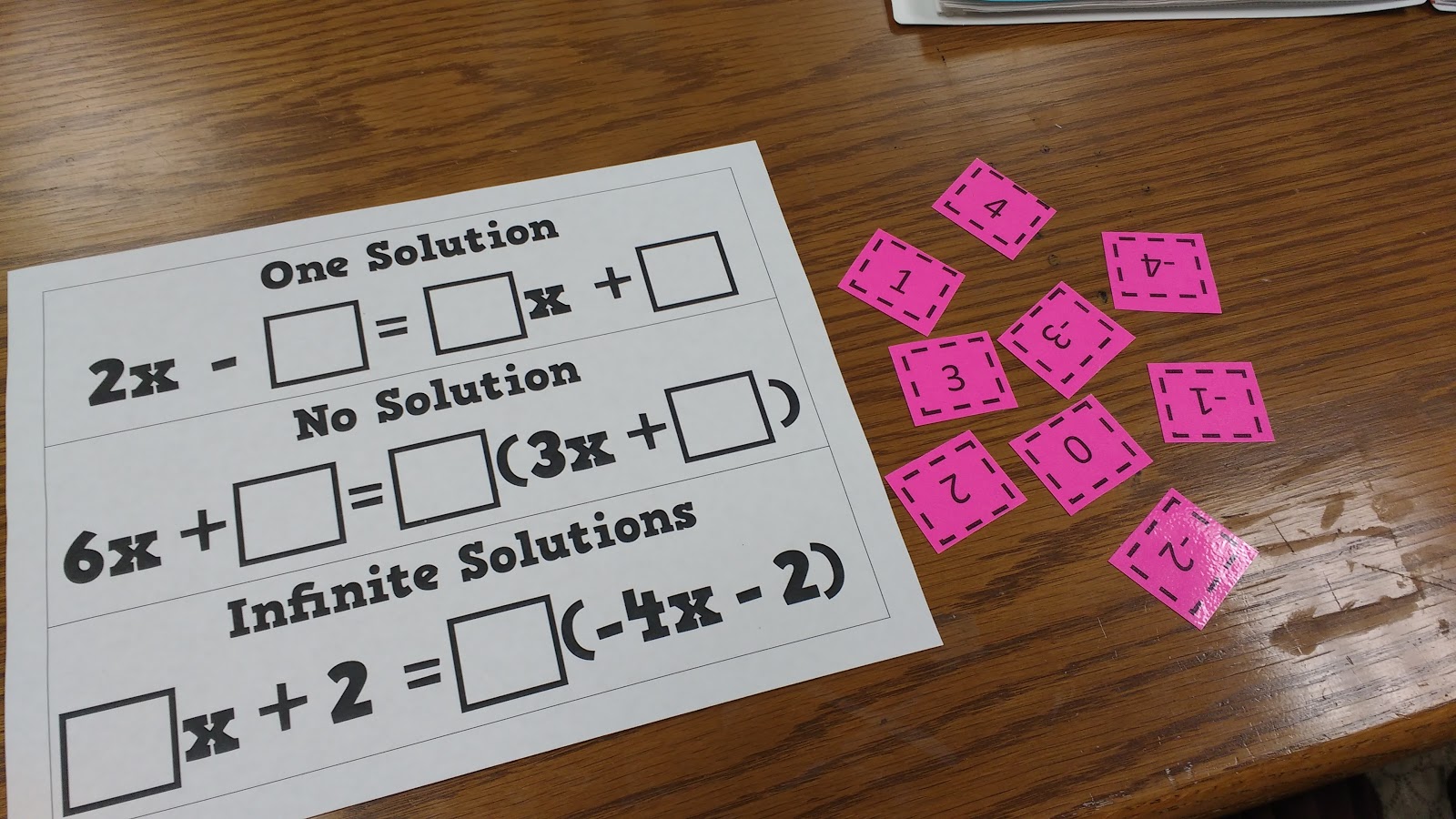 Open Middle Style Activity For Equations With Onenoinfinite
