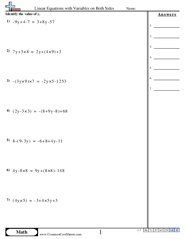 Linear Equations With Variables On Both Sides Worksheet Download