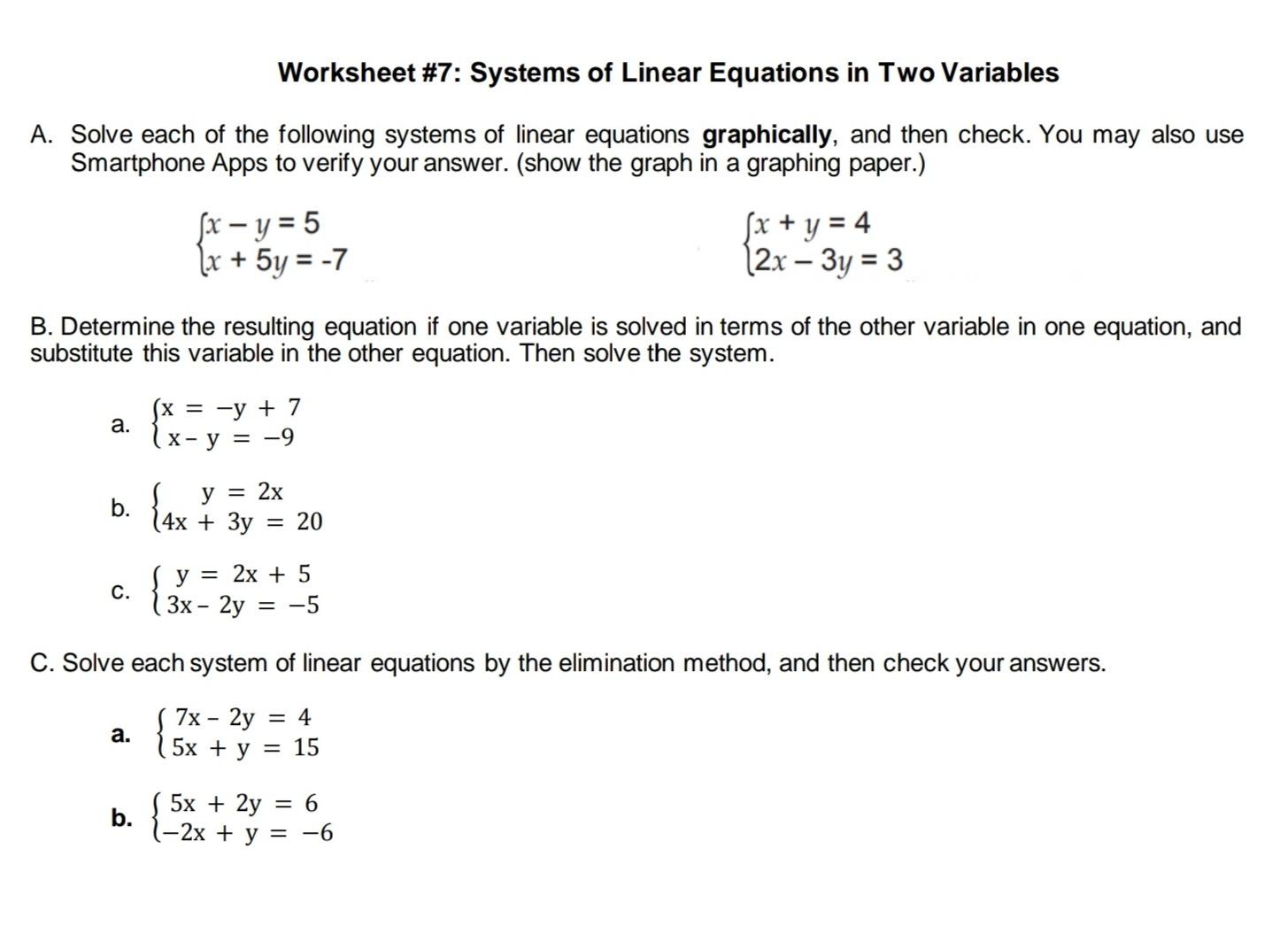 Systems of Linear Equations -- Three Variables -- Easy (A) - Worksheets ...