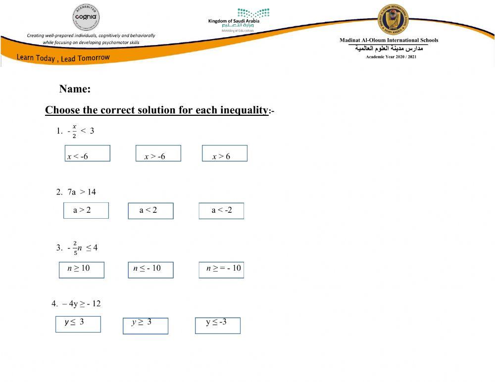 Free Solving Inequalities With Multiplication And Division Worksheet