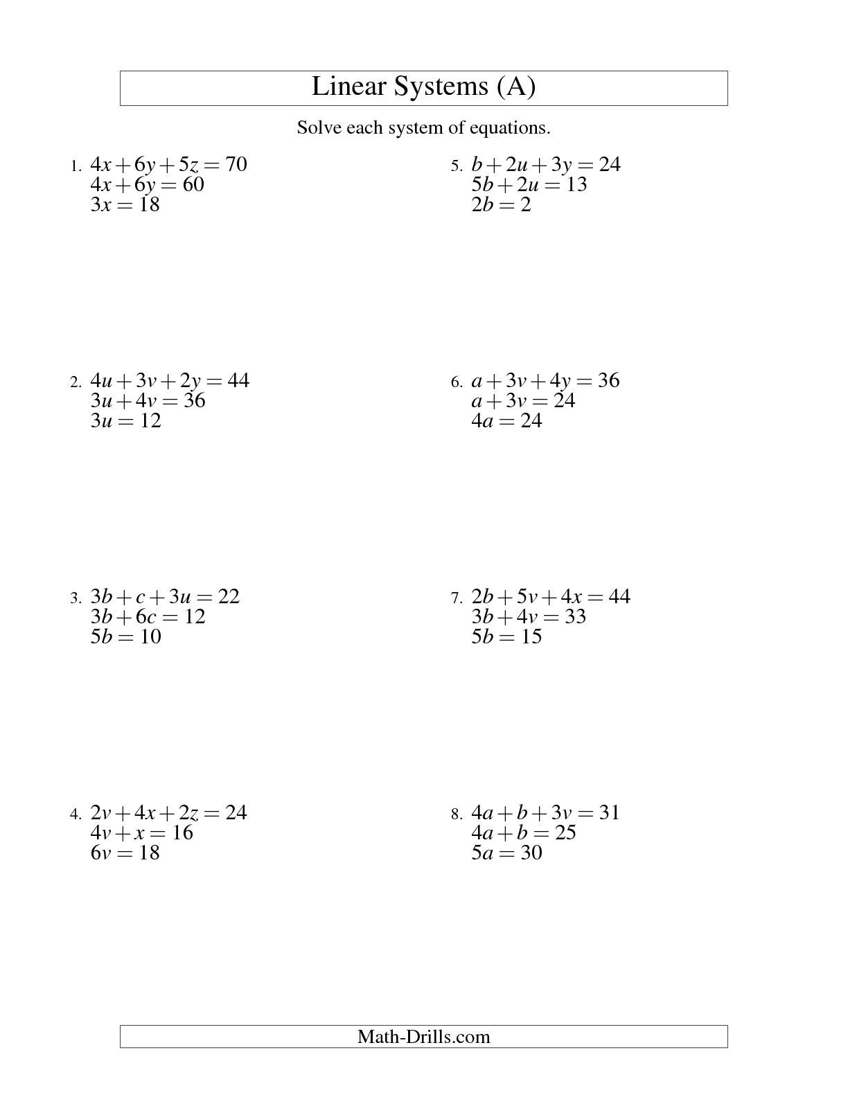 Solving Systems Of Linear Equations And Inequalities Worksheets ... - Worksheets Library