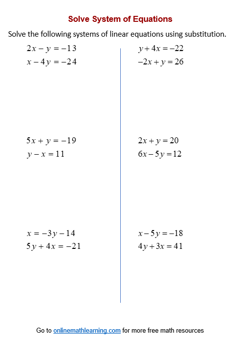 System of Equations Worksheets (printable, online, answers, examples ...