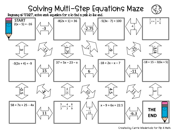 Solving Multi-Step Equations Maze - Flip4Math - Worksheets Library