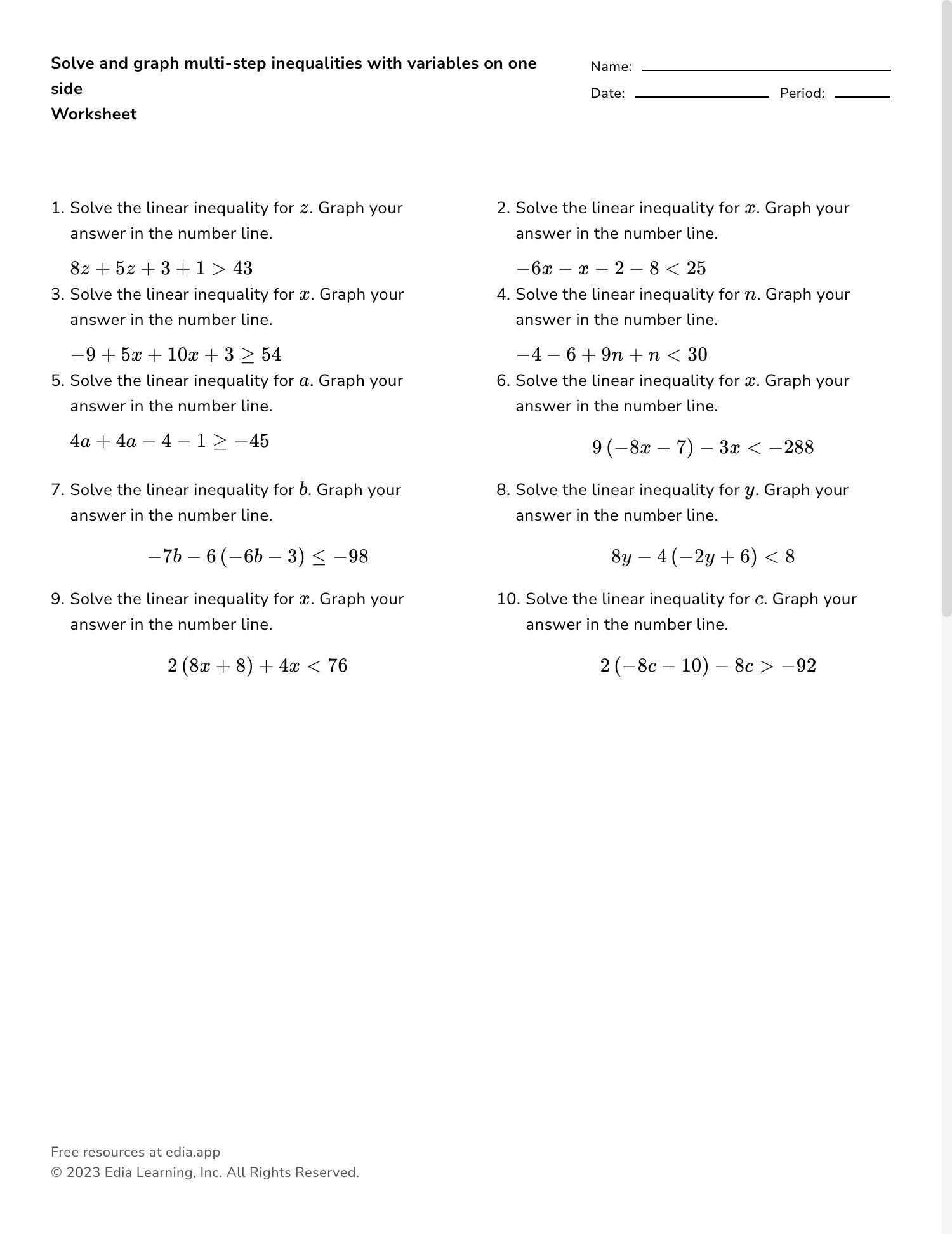 Free Solving Multi Step Inequalities Worksheet Answers Download Free