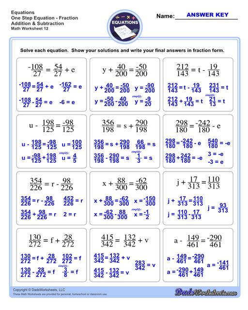 One Step Equations Worksheets Library