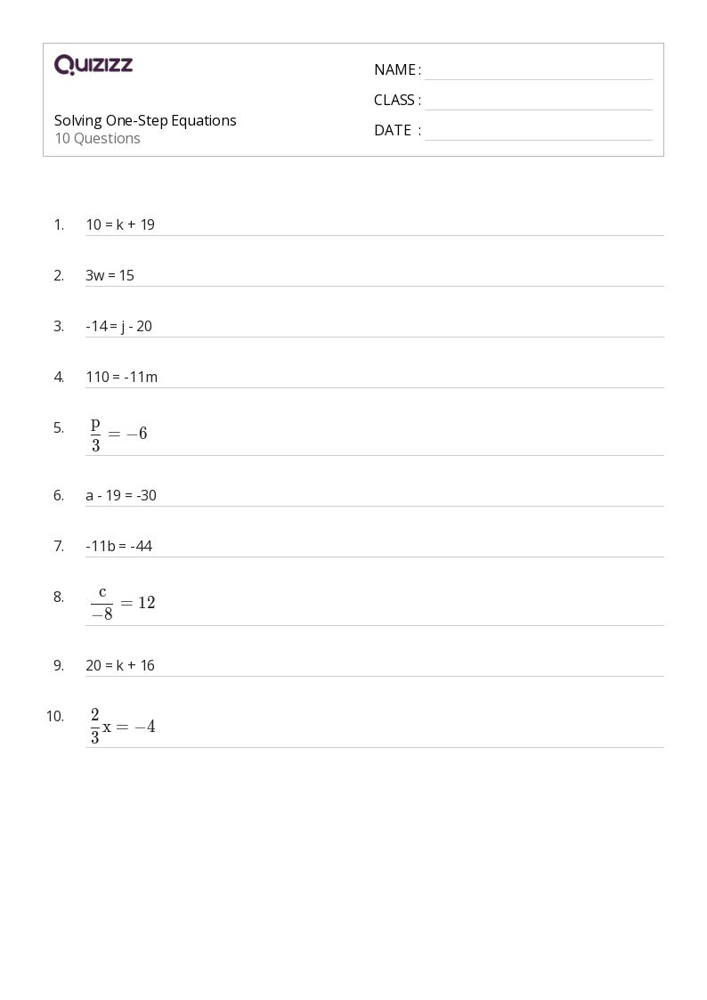 One Step Equations Addition And Subtraction Worksheets Math Monks