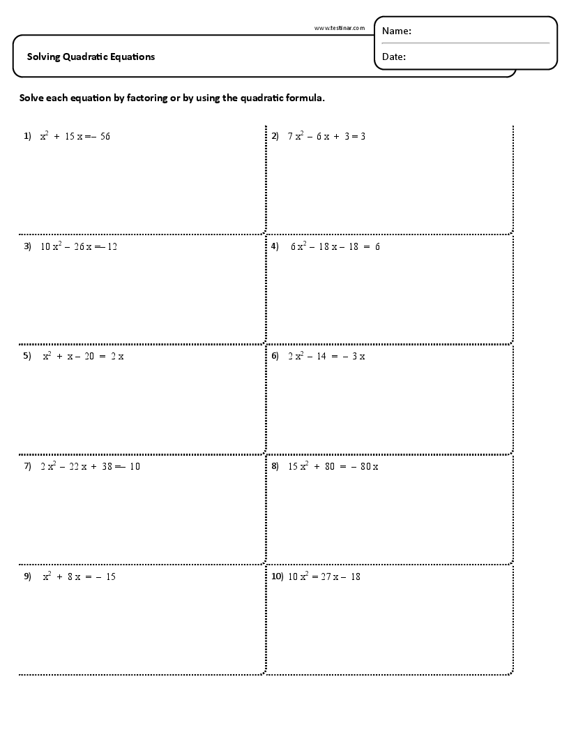 Solving Quadratic Equations Worksheets Worksheets Library