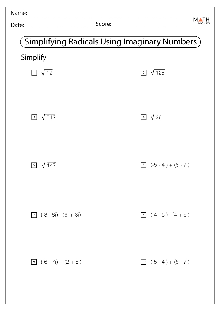 Simplifying Radicals Worksheets - Math Monks - Worksheets Library