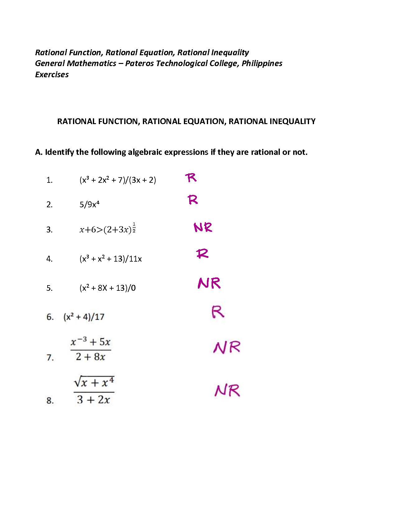 Solution Rational Function Rational Equation Rational Inequality