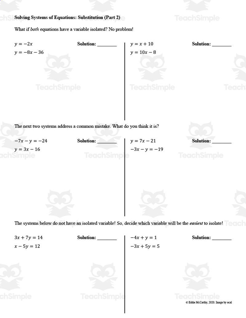 Free Solving Systems Of Equations By Substitution Worksheet Download
