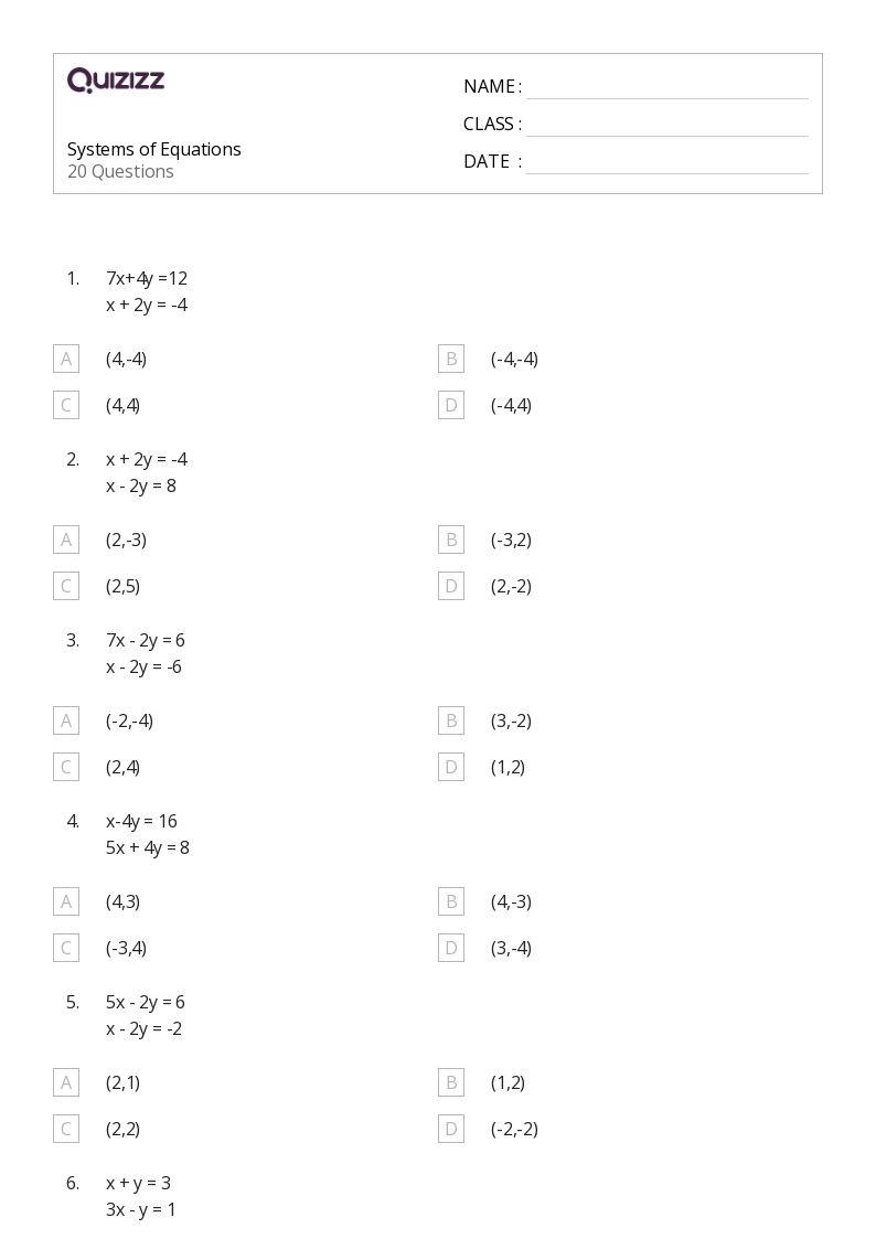 Free Solving Systems Of Equations Substitution Worksheet Download Free