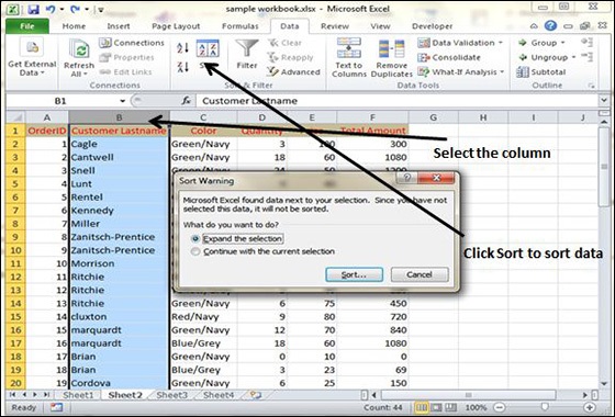 Data Sorting in Excel 2010 - Worksheets Library