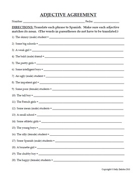 Spanish Adjective Worksheet: Practice and Learn Adjectives in Spanish