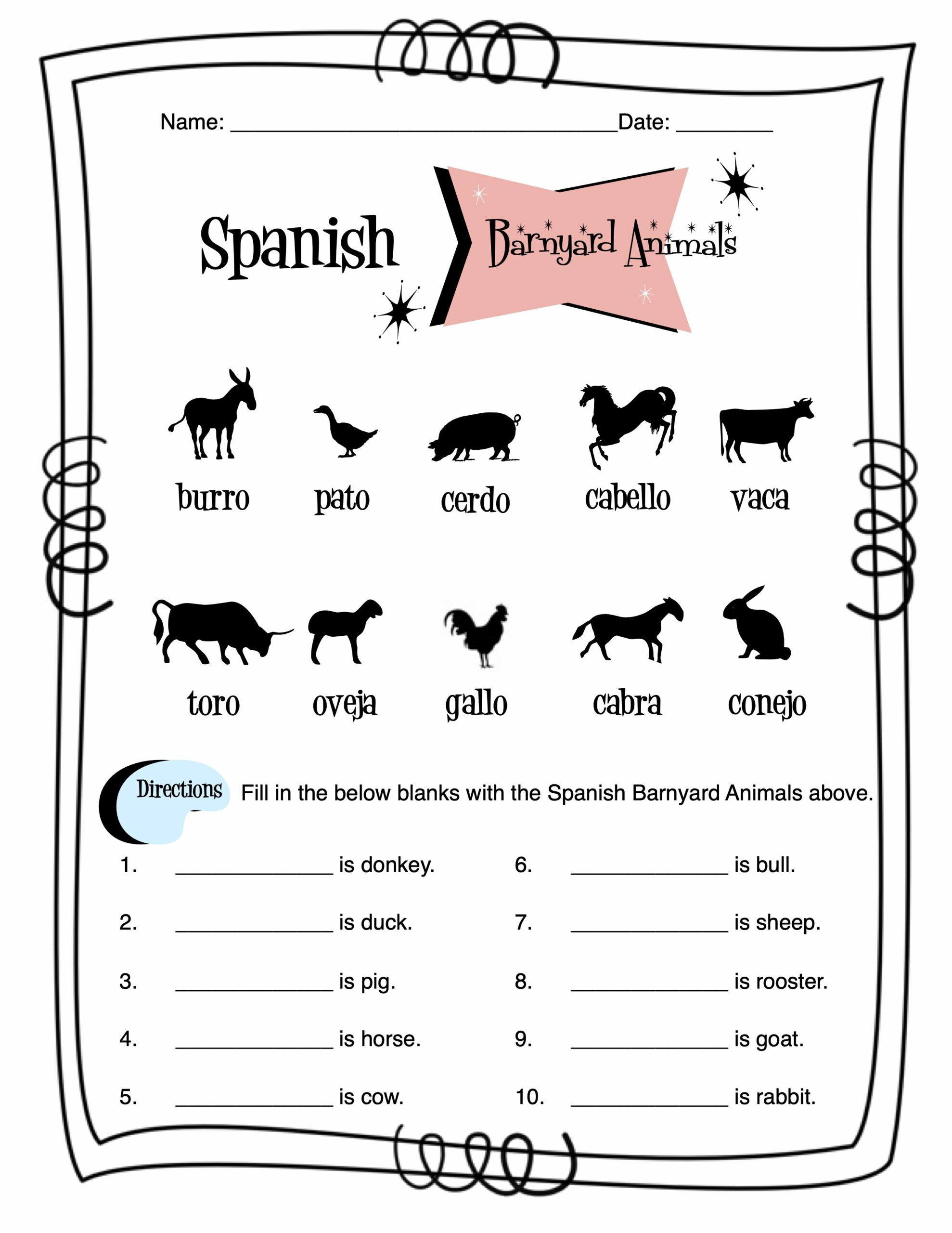 Spanish Barnyard Animals Worksheet Packet - Worksheets Library