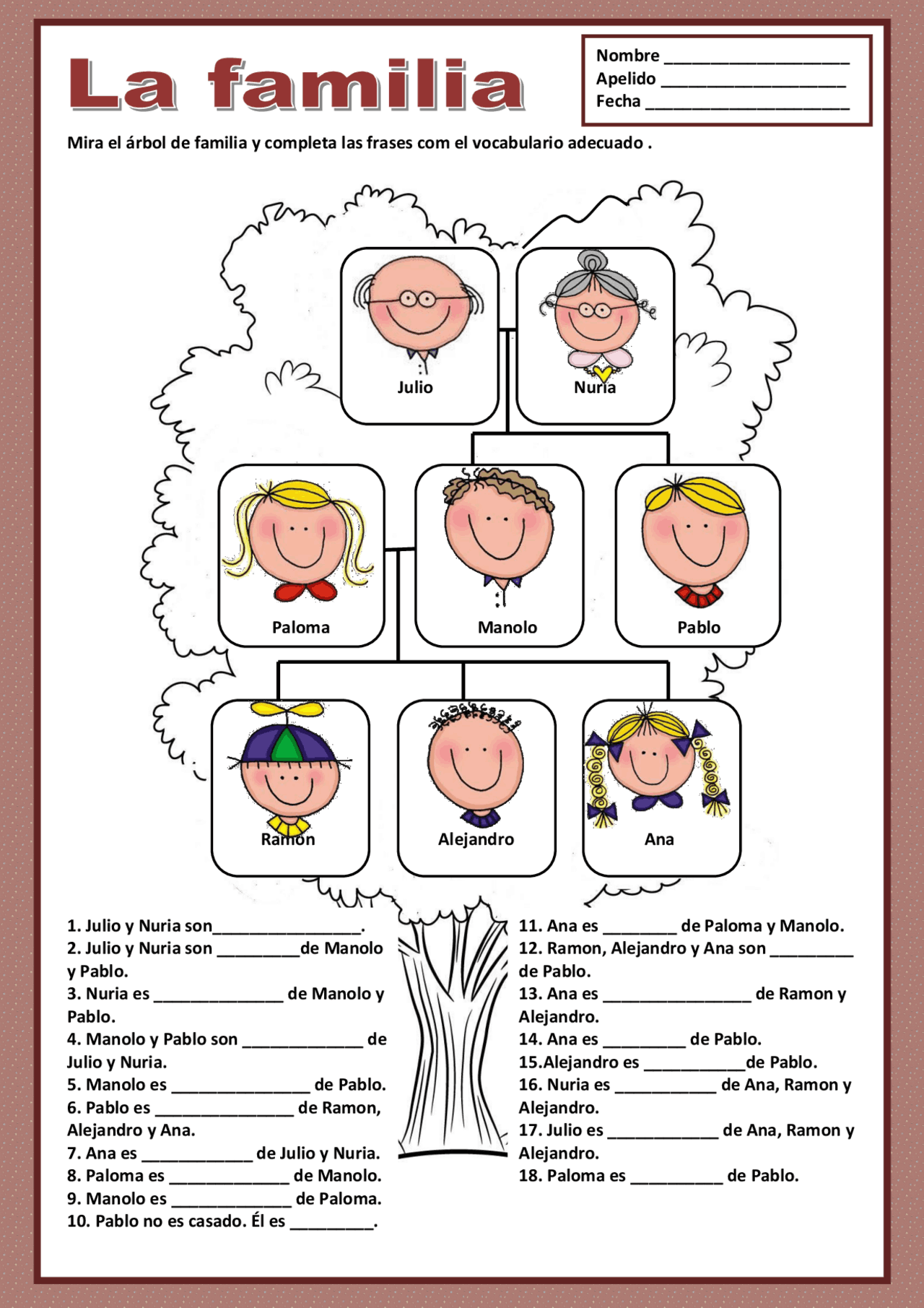 Free Printable Family Tree In Spanish Worksheets Library