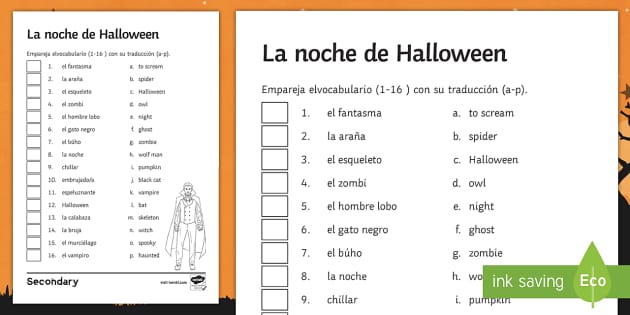 Halloween Matching Worksheet / Worksheet Spanish - Twinkl - Worksheets ...