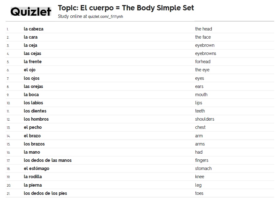 Free Spanish Worksheet: Parts of the Body - El Cuerpo - Homeschool Den ...