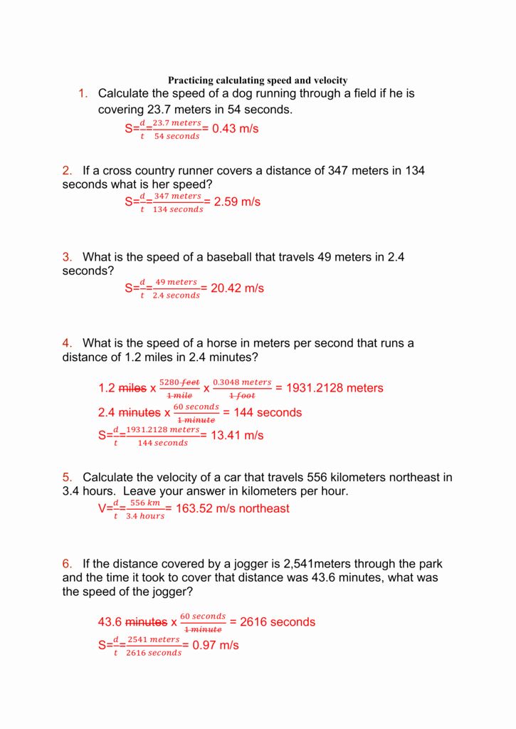 Determining Speed Velocity Worksheet Answers Beautiful Speed