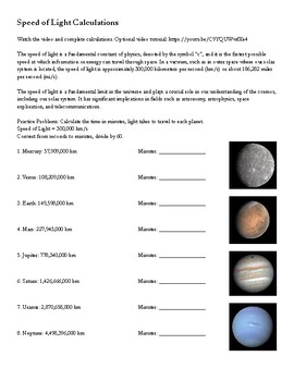 Free speed of light worksheet, Download Free speed of light worksheet ...
