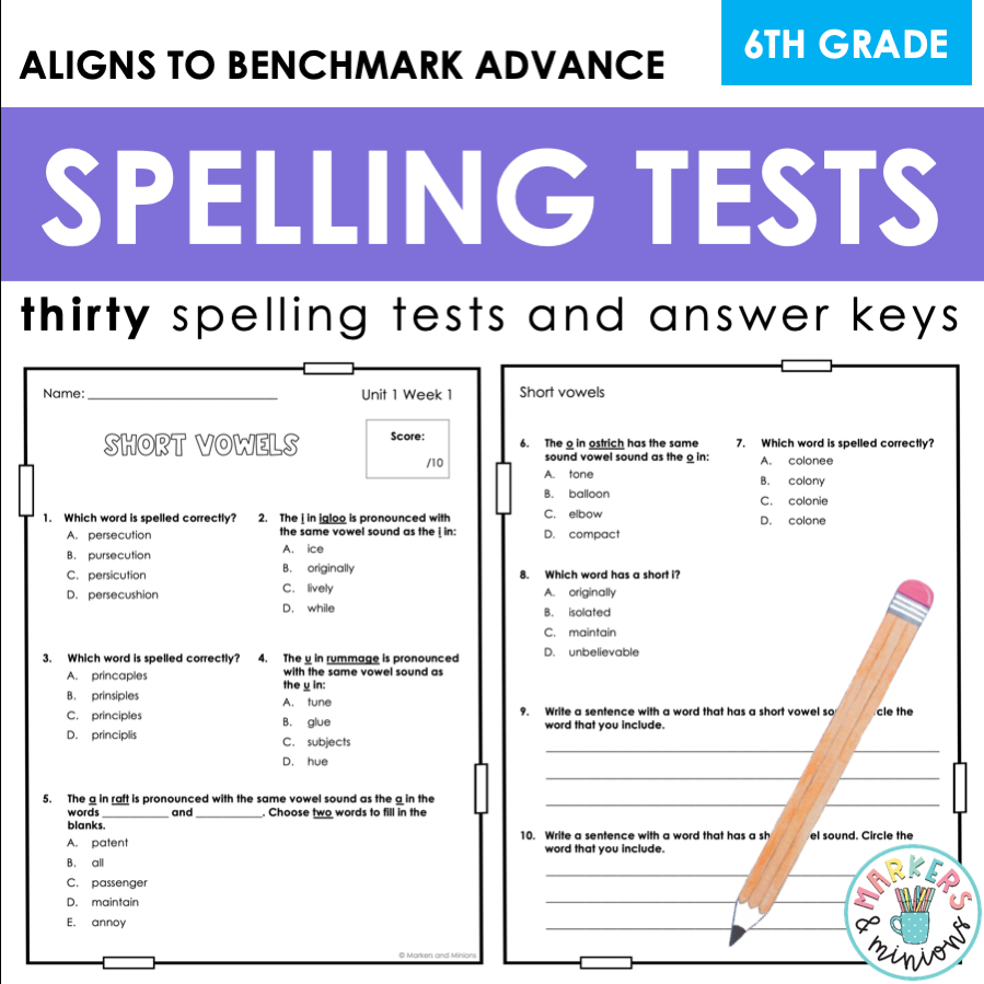 Benchmark Advance Sixth Grade Spelling Tests - Worksheets Library